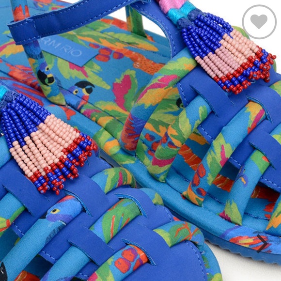 FARM Rio | Shoes | Farm Rio Blue Macaw Tube Strap Sandals | Poshmark